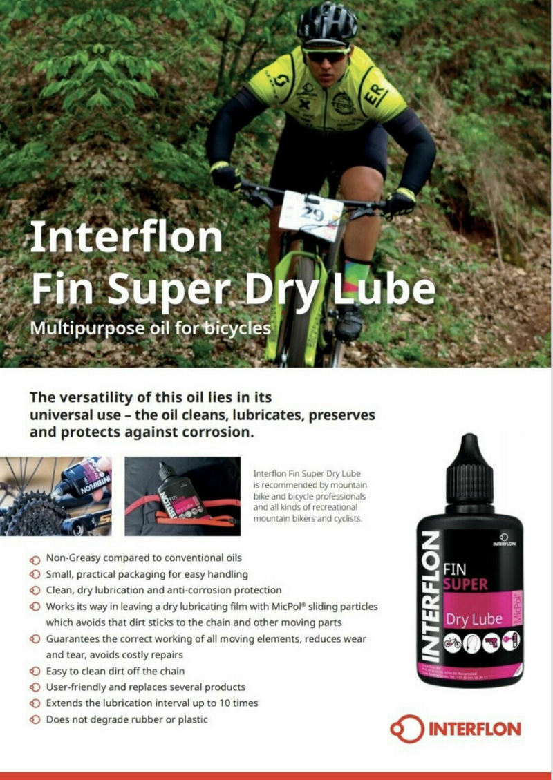 Interflon Fin Super Dry Lube 50ml Dropper Bottle (Chains, Gears and mo ...